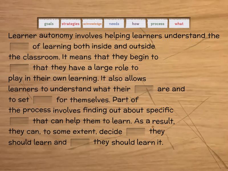 Learner autonomy (CELTA) - Complete the sentence