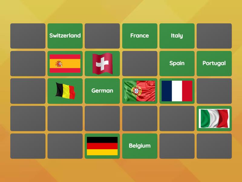 Match the flags with the correct country. - Matching pairs