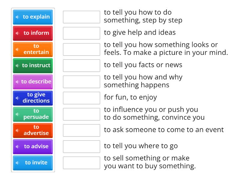 Purpose of text - Entry 3 ESOL - Match up