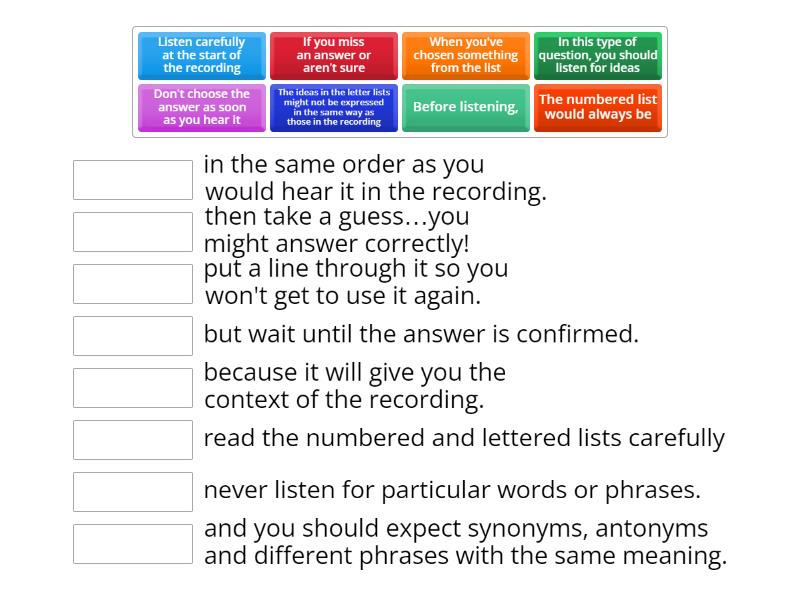 IELTS (Matching Listening) edited - Match up