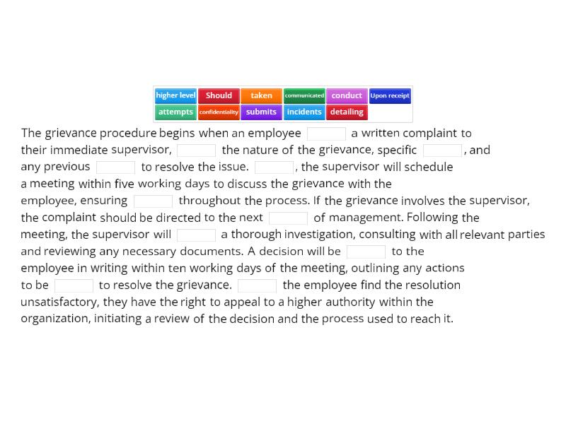 grievance procedure - Complete the sentence