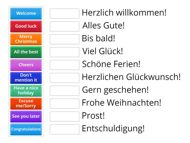 AQA GCSE German vocabulary - greetings and exclamations - Match up