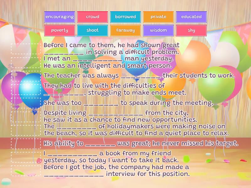 Fill in the words from our active vocabulary - Match up