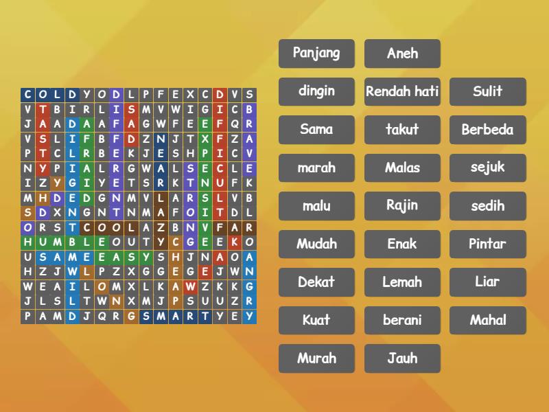Adjective hunt - Wordsearch