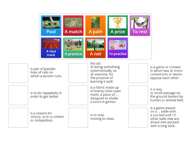 Sports. Spelling B. Definitions 2 - Match up
