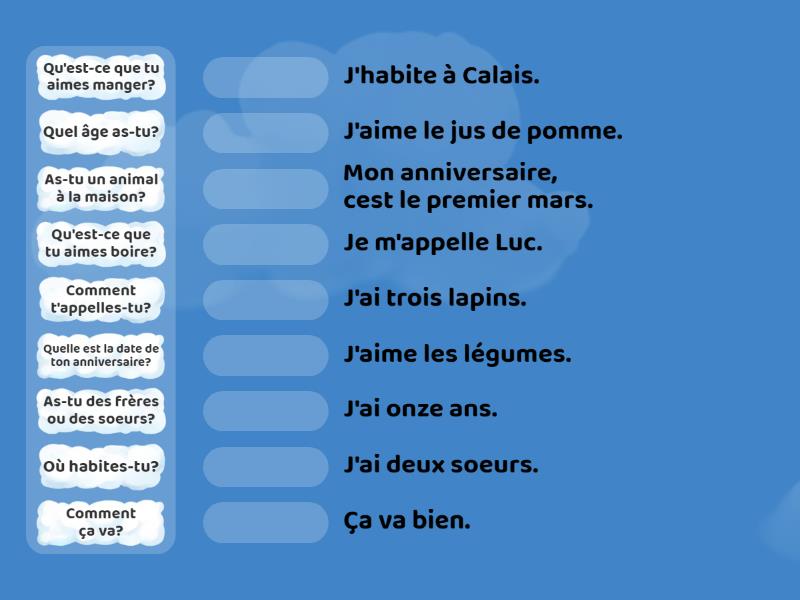 French Interview Q&A - Match up