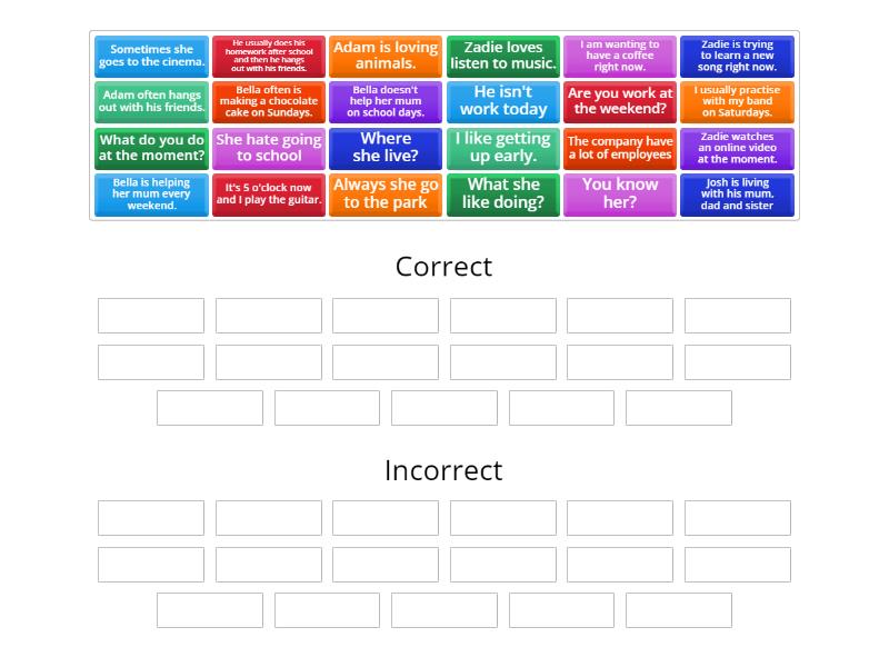 Present Simple vs Continuous - Elementary / Pre intermediate - Group sort