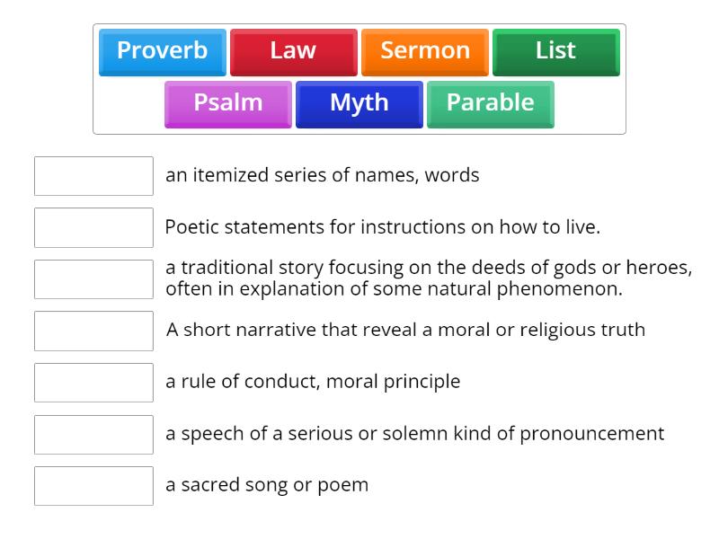 Literary forms in the Bible - Match up