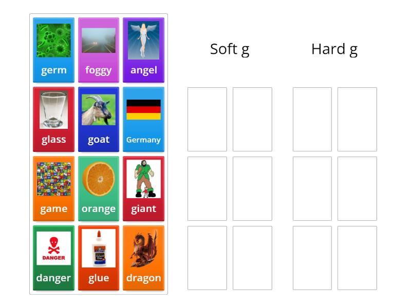 Phonics phase 5 - Soft g Hard g - Group sort