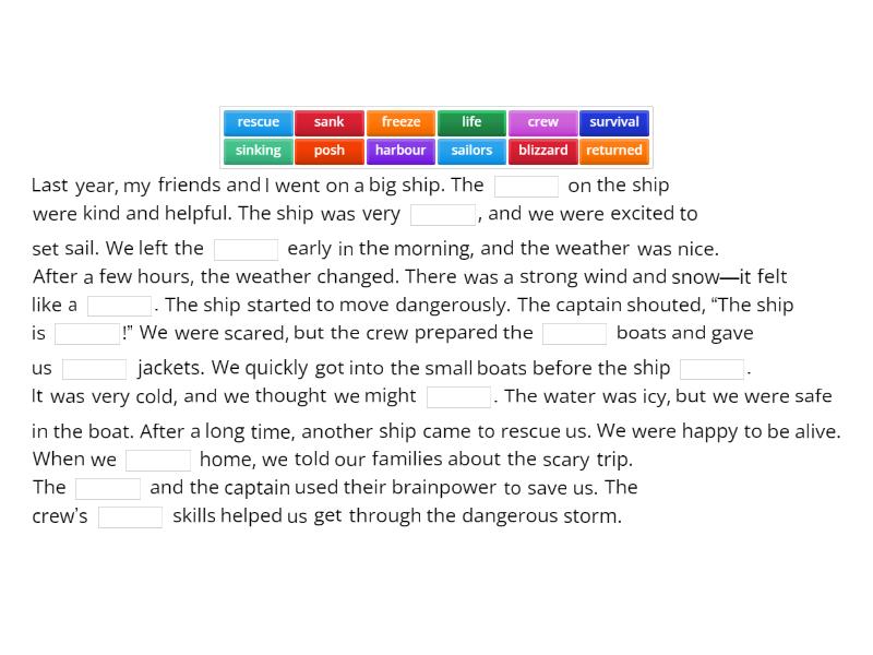 A Scary Trip on a Ship - Complete the sentence