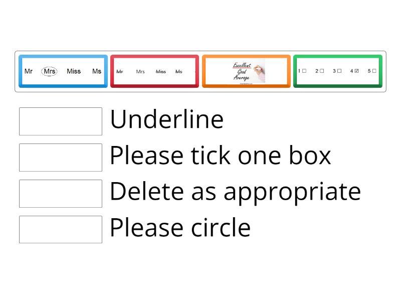 KG Following Instructions - circle, delete, tick, or underline - Match up