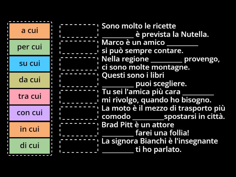 Pronome relativo "cui" - Match up