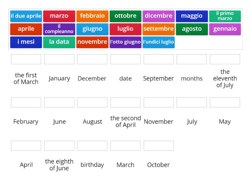 i mesi e i compleanni - Match up