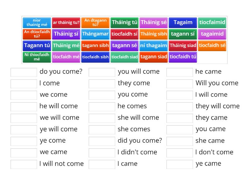 irregular verb irish Tar Ms Hurley - Match up