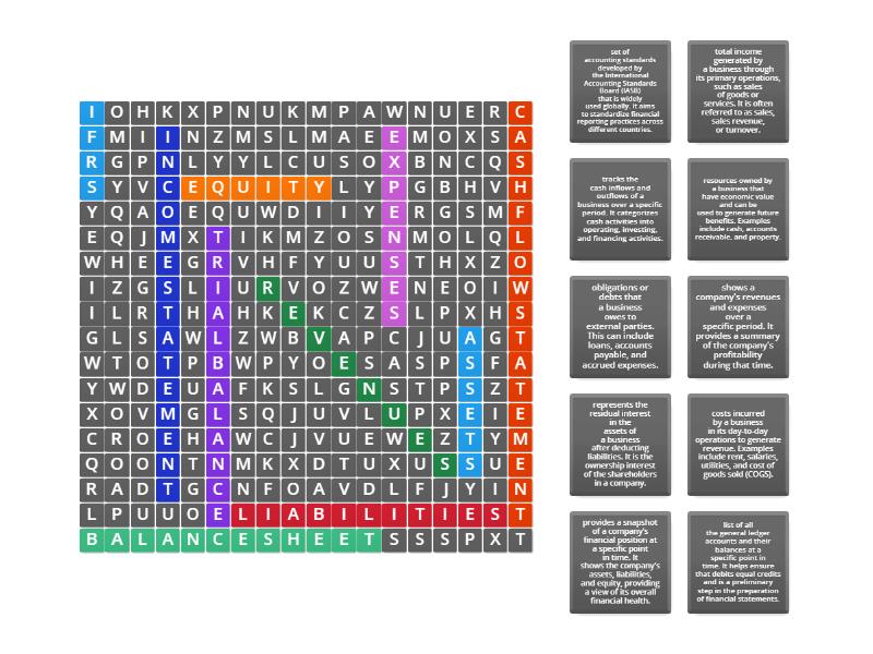 Financial Accounting basics - Wordsearch