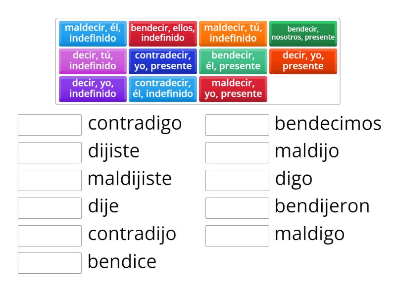 decir, bendecir, maldecir, contradecir - Match up