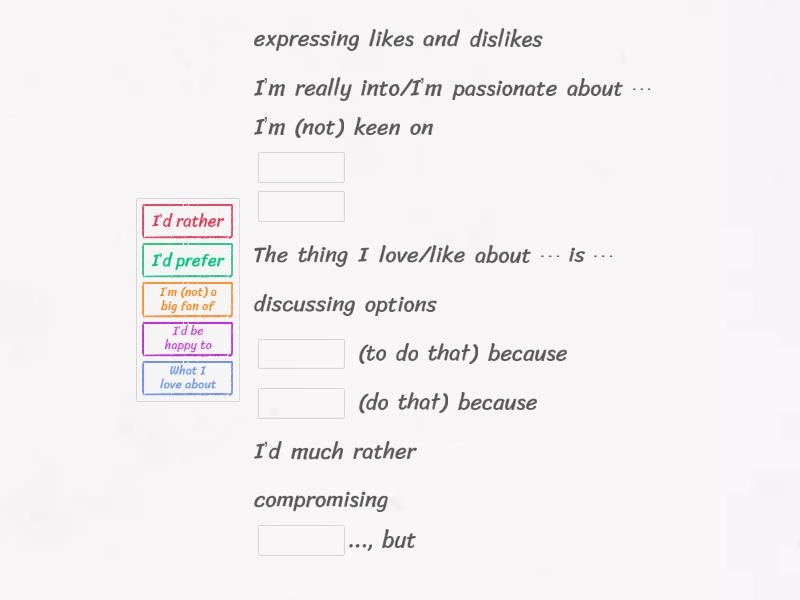 expressing personal preferences - Complete the sentence