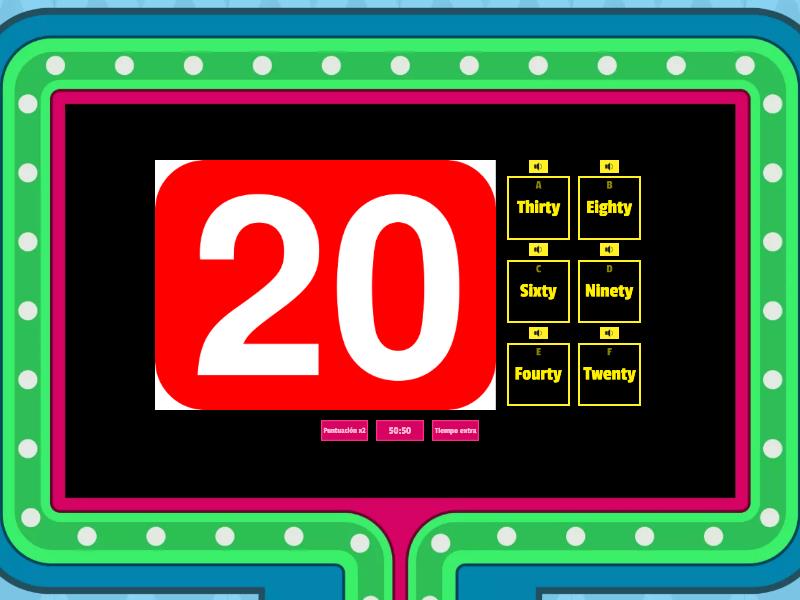 Numbers 20- 90 - Gameshow quiz