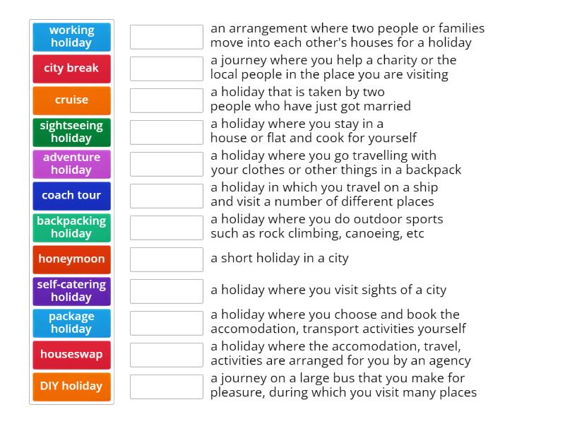 Types of Holidays - Match up