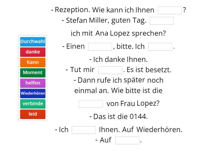 Dialog an der Rezeption. - Complete the sentence