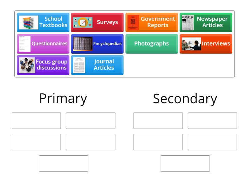 Examples of Primary and Secondary Research - Group sort