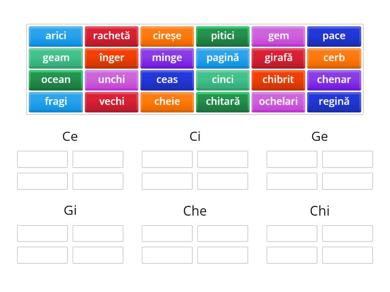Recapitulare grup de litere CE CI GE GI CHE CHI - Group sort