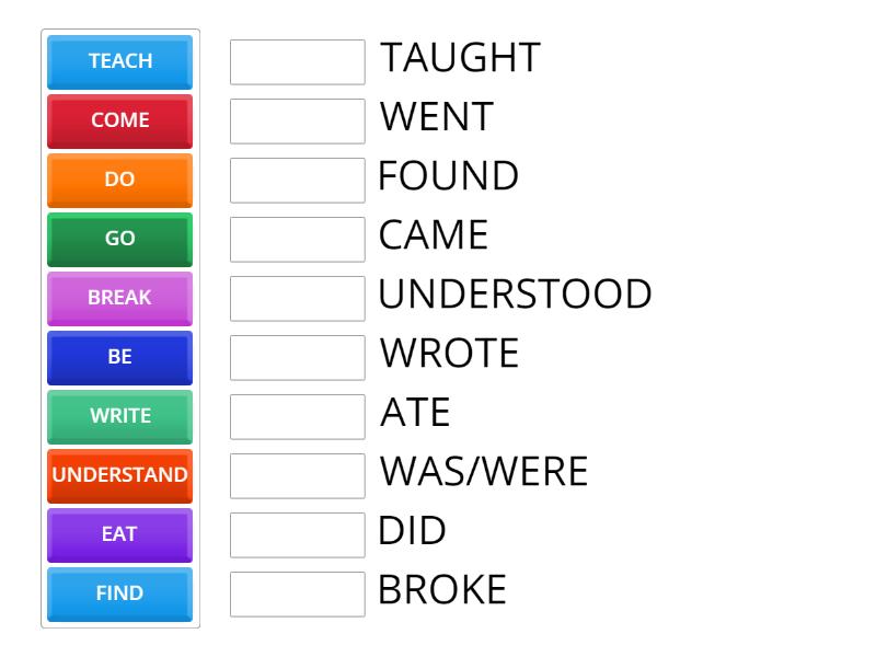 Match the infinitive verbs and their past form - Match up