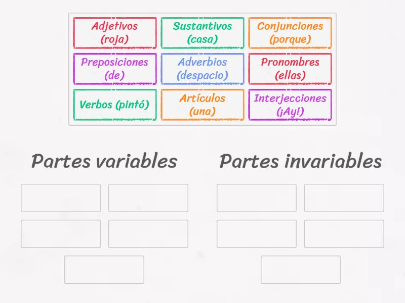 Partes variables e invariables de la oración - Group sort