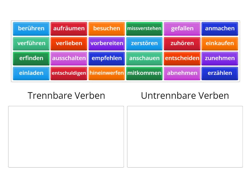 Trennbare Verben, untrennbare Verben - Group sort