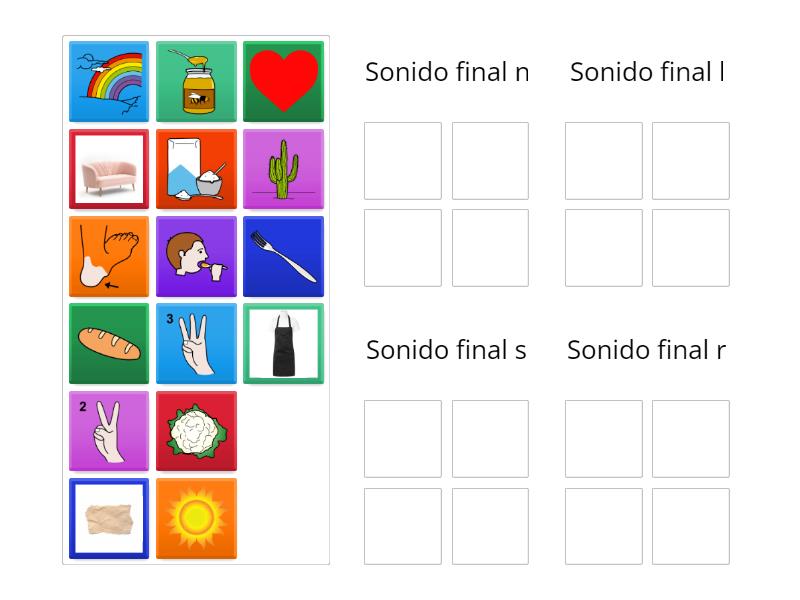 Identificación del sonido final consonántico - Ordenar por grupo