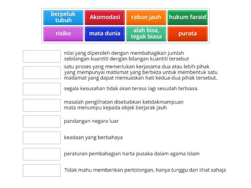Aktiviti Bahasa Melayu Mendengar dan Bertutur Tingkatan 3C - Połącz w pary