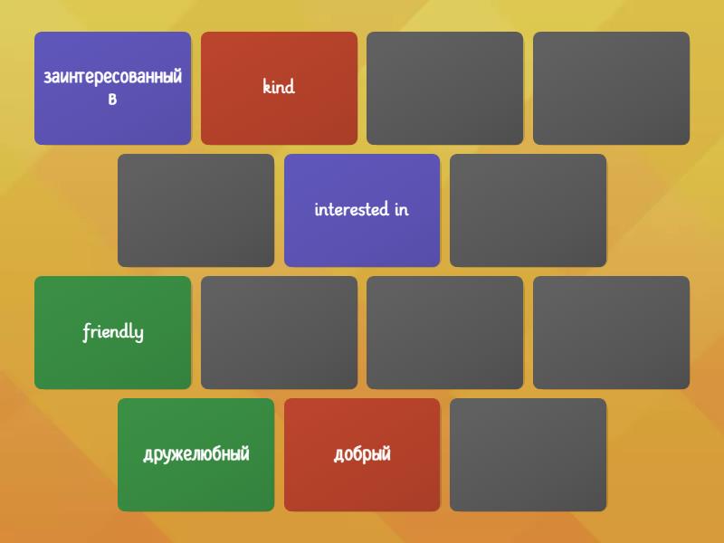 Personality Adjectives with translation - Matching pairs