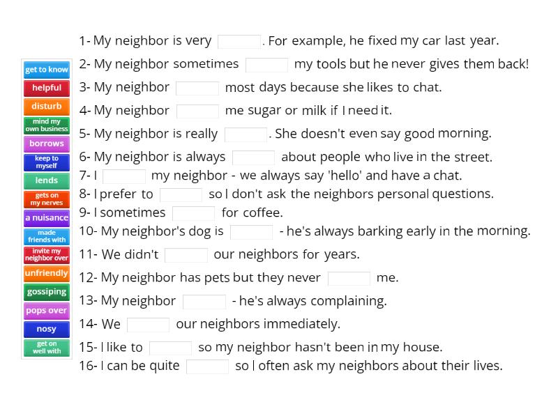 Describing Neighbors - Complete the sentence