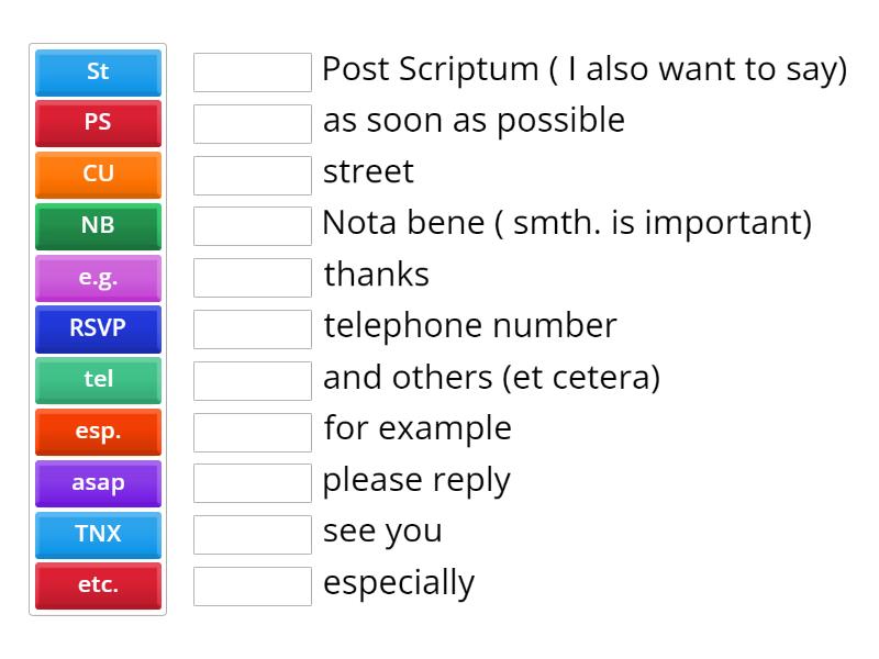 Texting Abbreviations - Match up