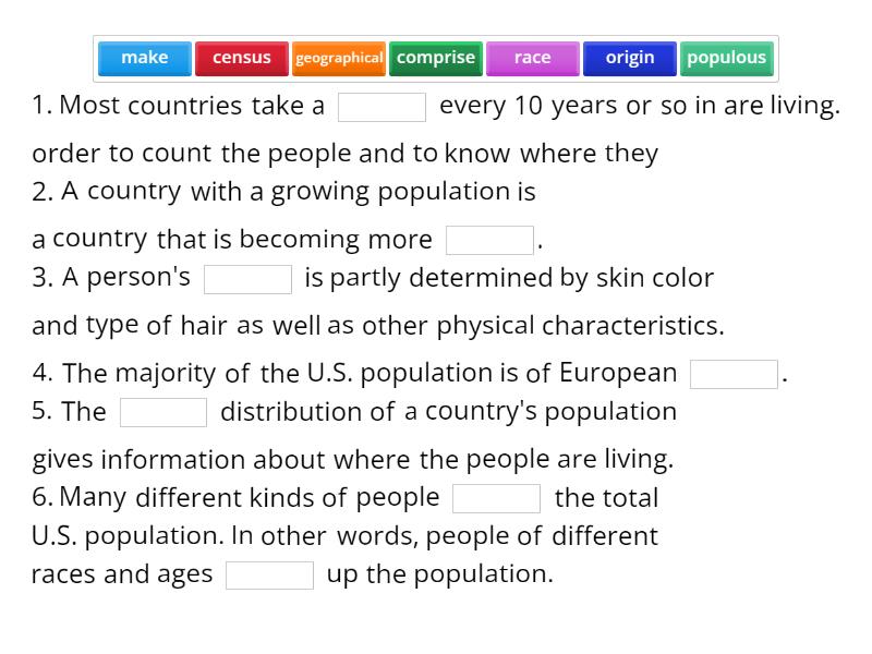 population vocabulary - Complete the sentence