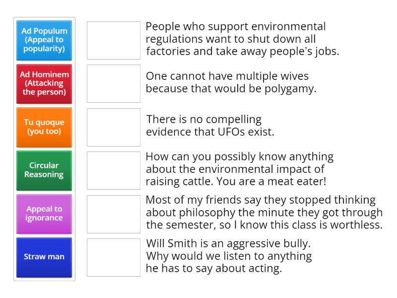 ARTS 1110 Fallacies - Match up