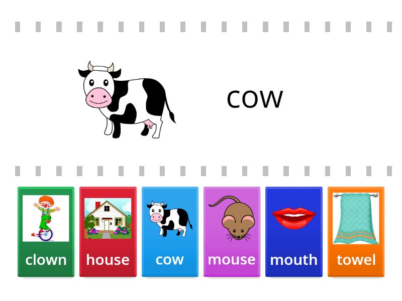 ow - cow / ou - house - Matching Game - Find the match