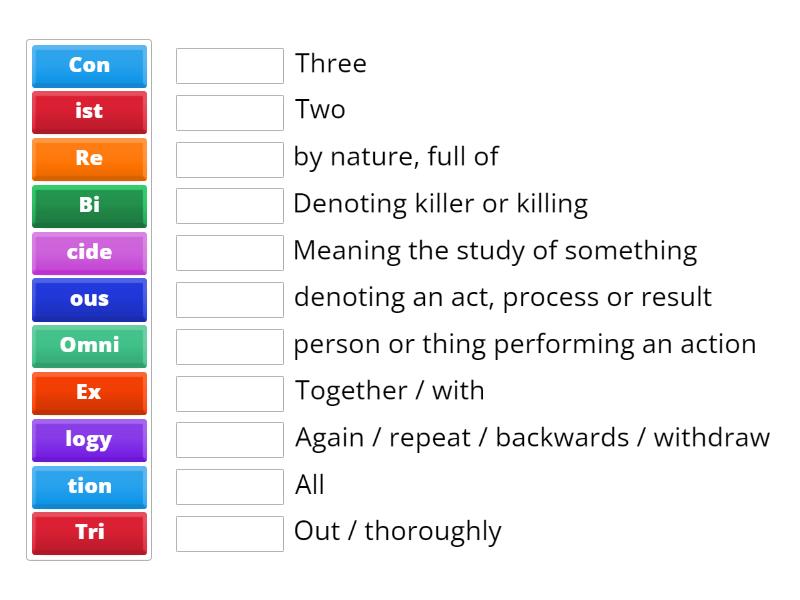 Prefixes and suffixes (2) - Match up