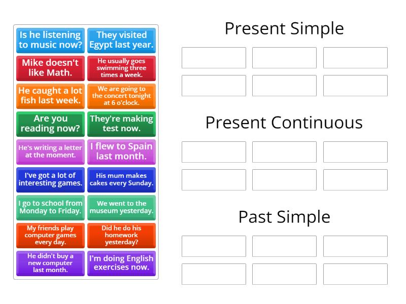 Present Simple, Present Continuous, Past Simple Elementary - Group sort