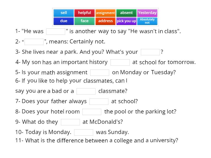English 3 - Lesson 3 - Vocabulary Review - Complete the sentence