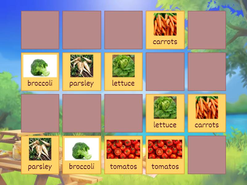 Vegetables - matching cards - Matching pairs