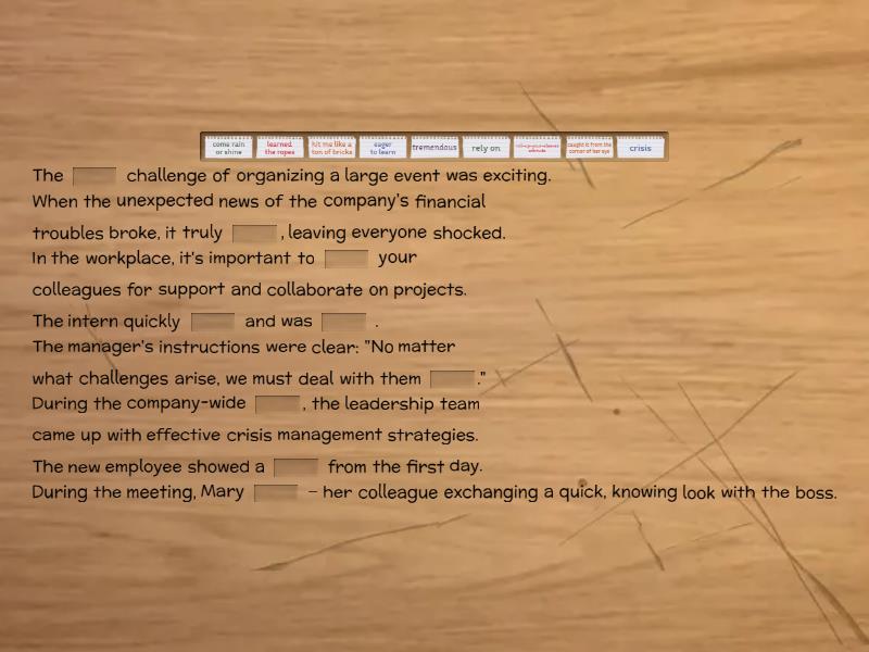 The Intern Vocabulary - Complete the sentence