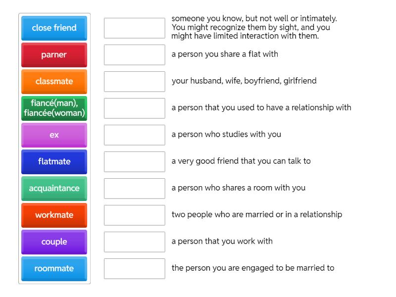 Relationships - Vocabulary - Match up