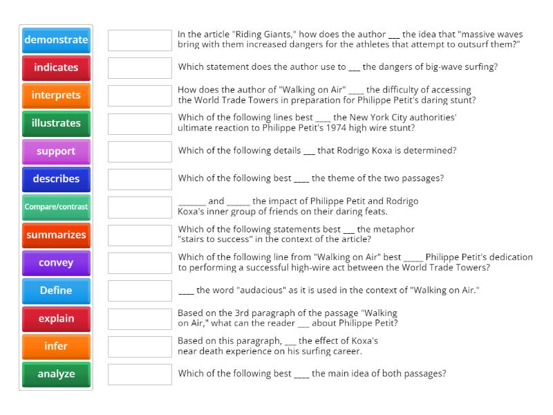 Direction Words Sentences - Match up