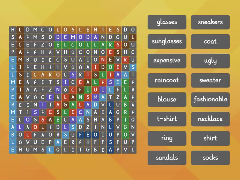 Sopa de Letras la Ropa - Wordsearch