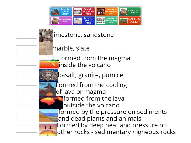 Types of Rocks - Match up