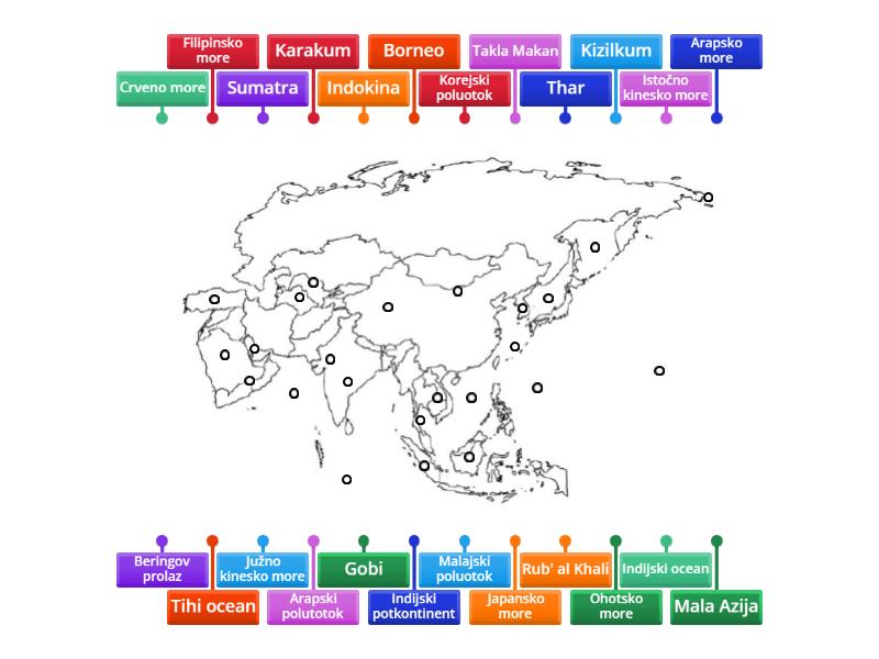 Mora, zaljevi, otoci, poluotoci i pustnje Azije - Labelled diagram