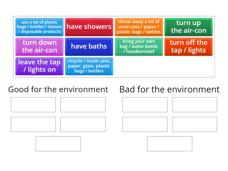 6B Chapter 3 (Actions that are good or bad for the environment) - Group sort