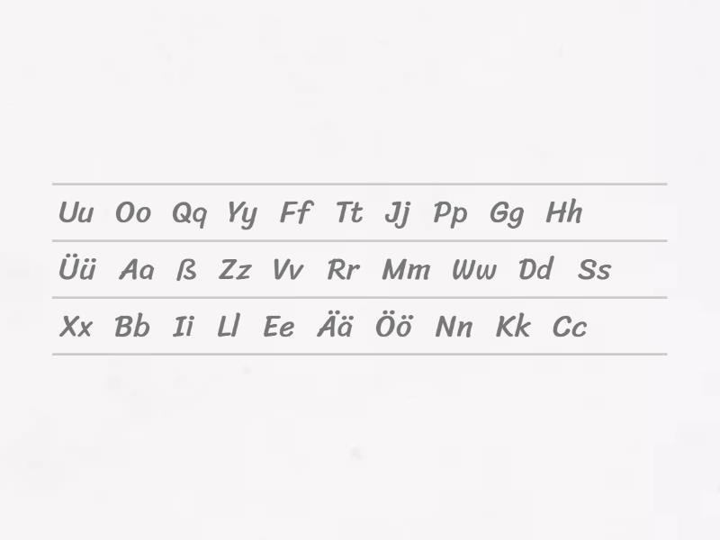 Deutsch Alphabet (unjumble) - Die richtige Reihenfolge