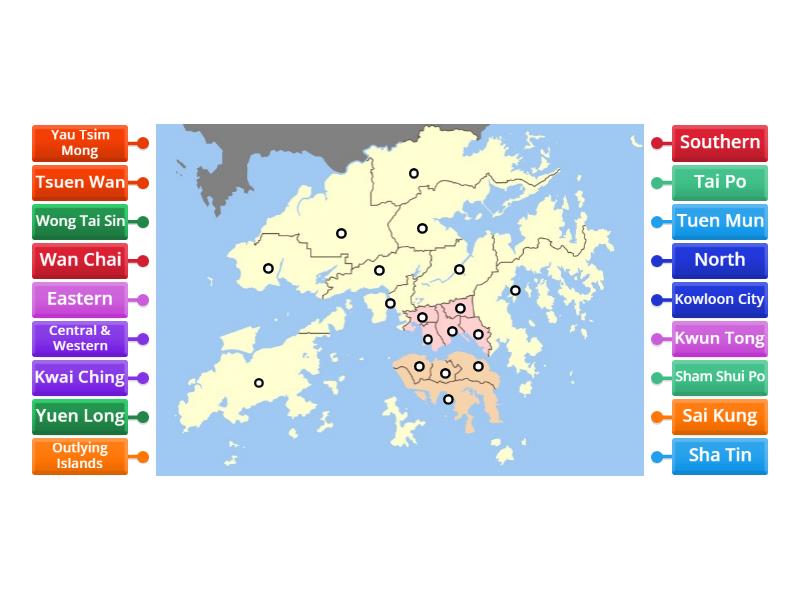 Label the 18 districts in Hong Kong - Labelled diagram
